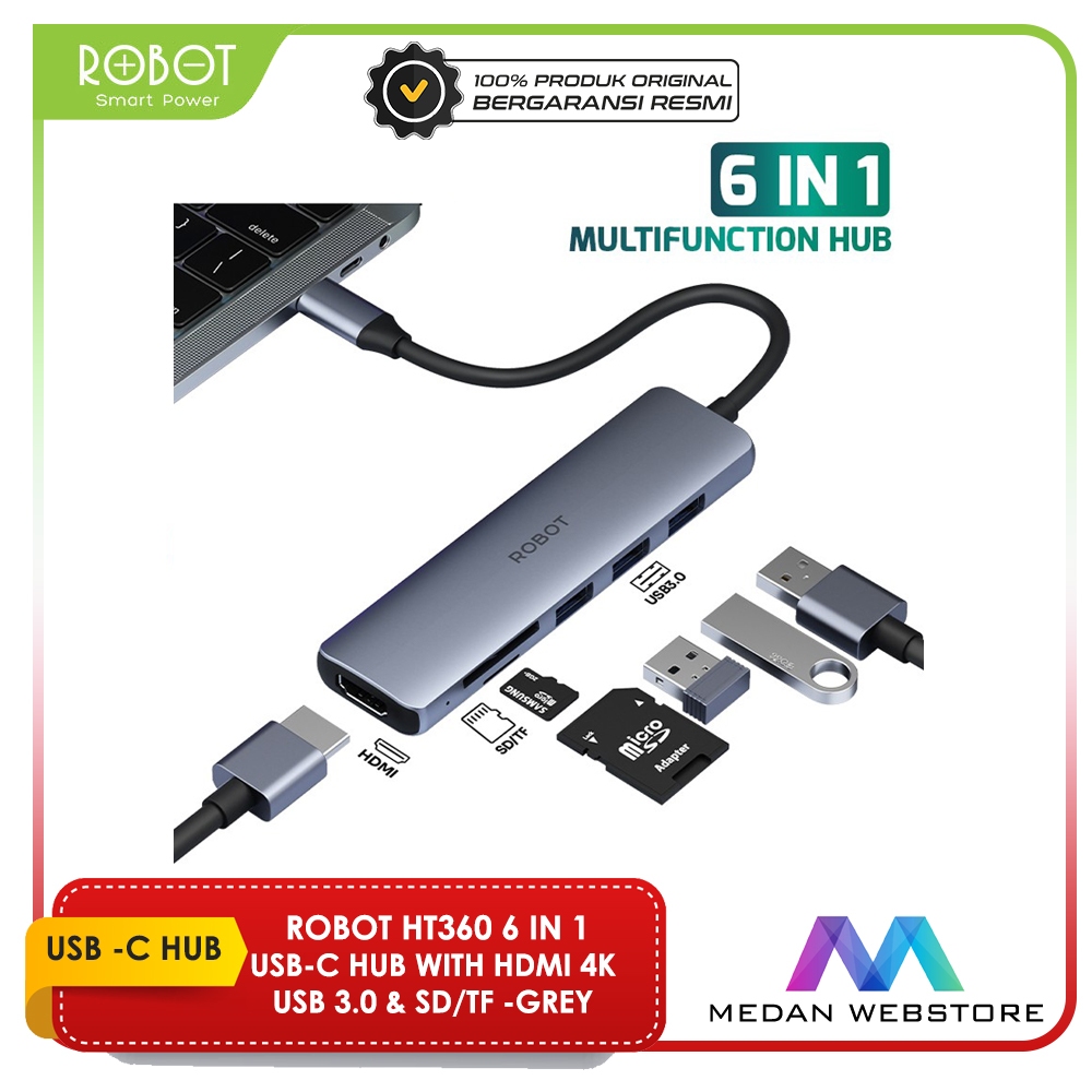 ROBOT HT360 Multiport 6 in1 USB Type C HUB Adapter Lightweight ...