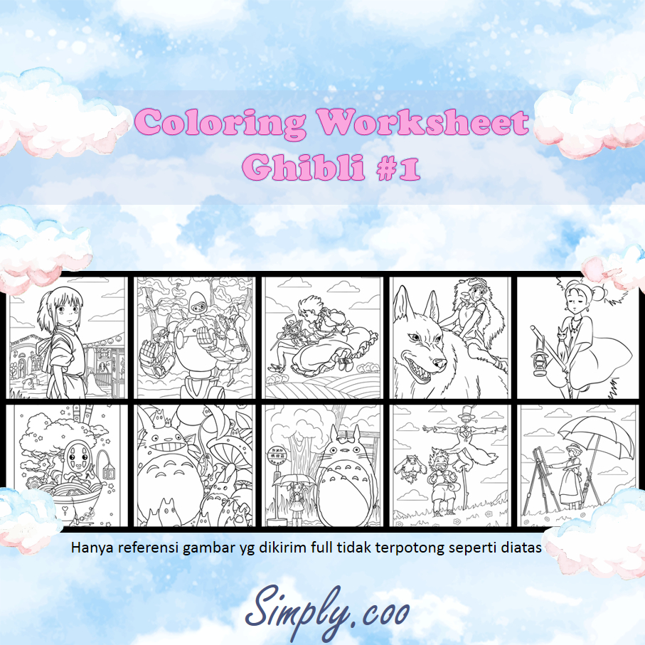 Worksheet WORK SHEET ANIME DRAWING PAPER GHIBLI TOTORO PONYO JUJUTSU ...