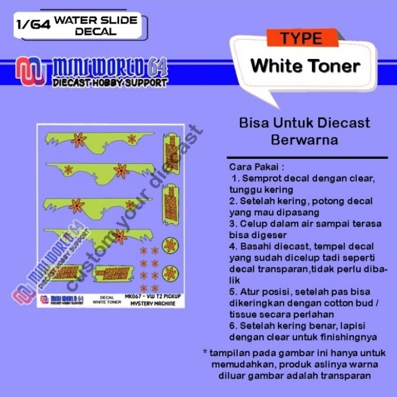 Mk067 Decal 1/64 Hotwheels White Toner VW T2 Pickup Mystery Machine ...