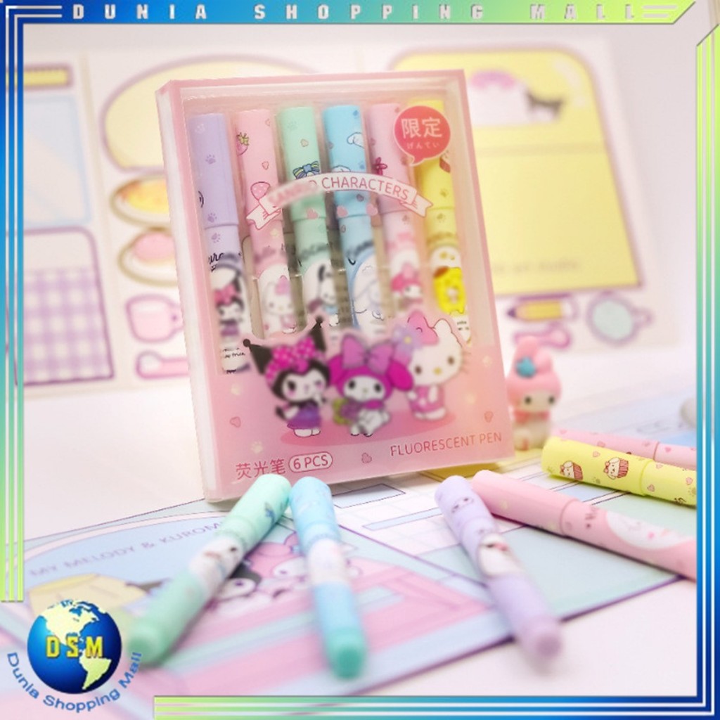 Dsm Colorful Highlighter Set Cartoon Characters 6PCS Pattern Pastel ...