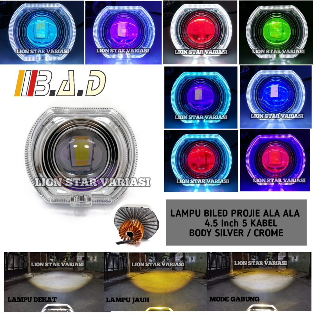 Biled Cut Off Projector 4.5 Inch Chrome Silver Body Headlight Biled ...