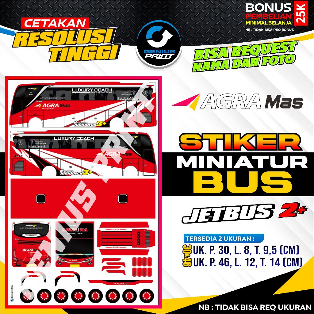 A3 Miniature Jetbus Bus Sticker 2+ Dewi Sri Livery | Sumber Jaya | Agra ...