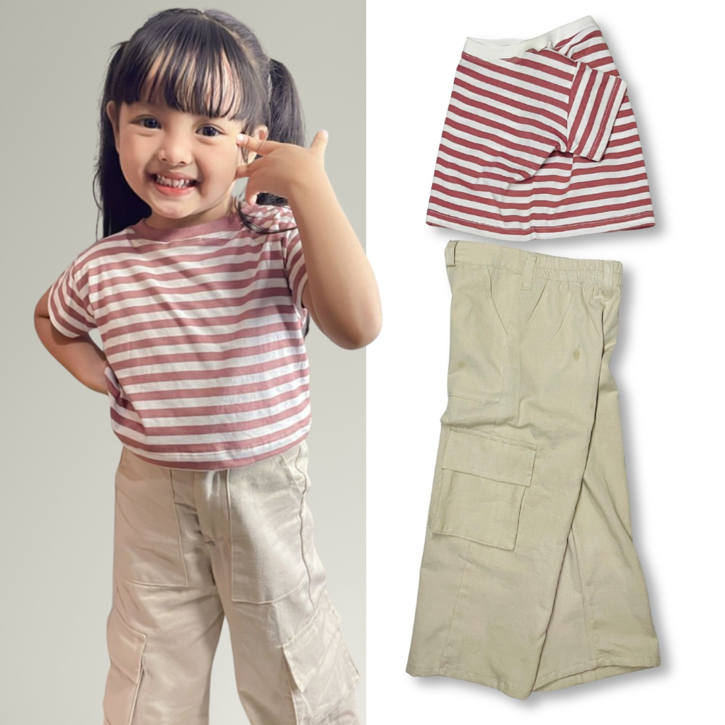 ADL JUNIOR CROPTOP SET + CARGO PANTS for children with DUSTY-GREEN ...