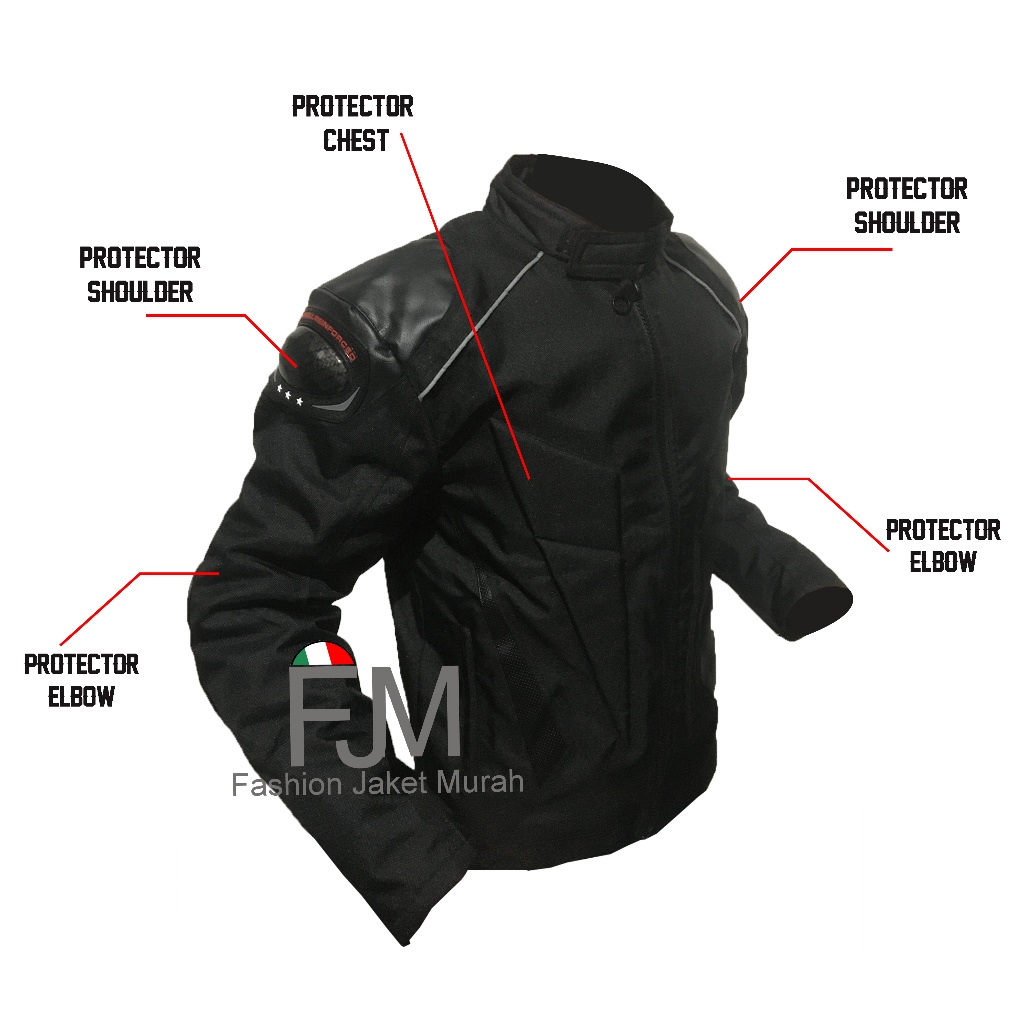 HITAM Plain Black Full Protective Touring Motorcycle Jacket | Shopee ...