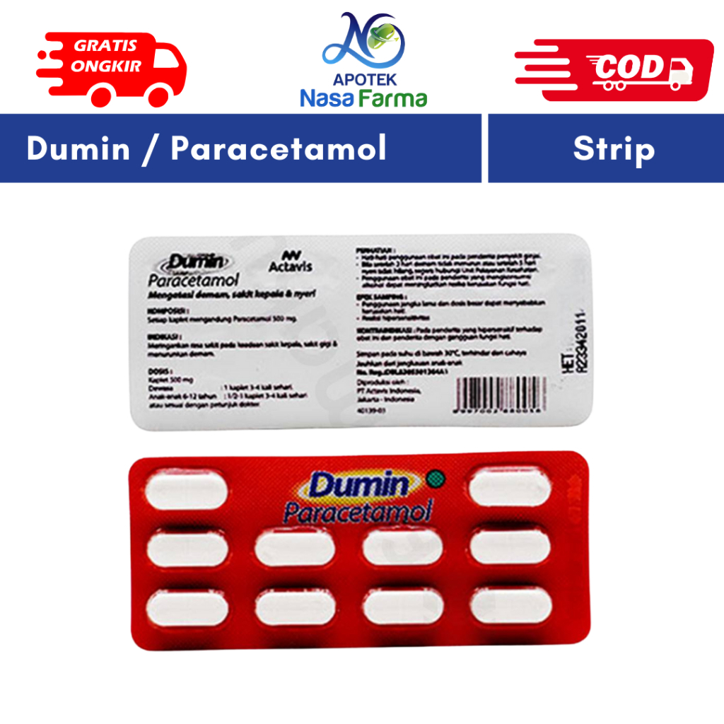 Dumin Paracetamol 500mg Tablet / Medicine for Headache, Fever - Strip ...