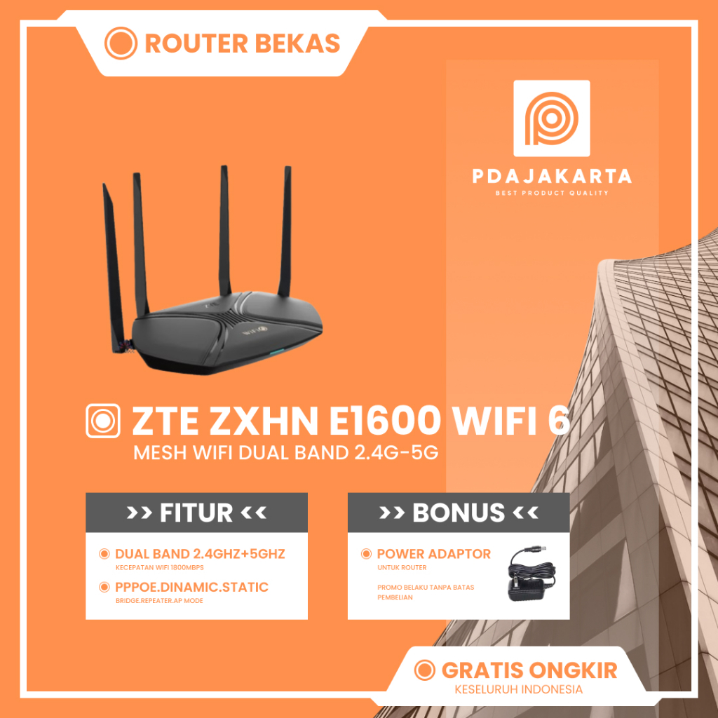 Zte ZXHN E1600 Wireless Wifi Router Wifi 6 Mesh Wifi Dual Band 2.4Ghz+5Ghz Bonus Adapter ...