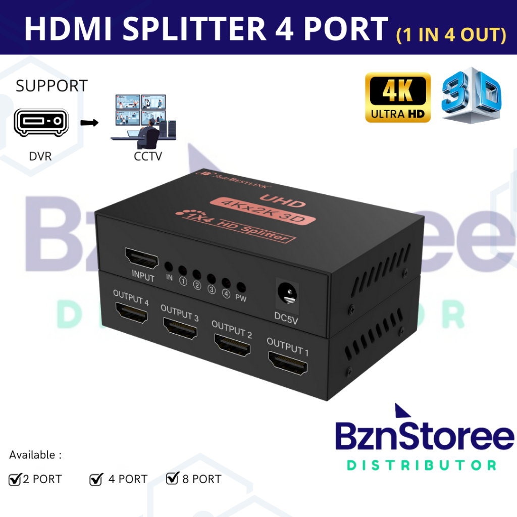 HDMI Splitter 4 Port Hub Full Video 1X4 HD Spliter Split 1 In 4 Out ...