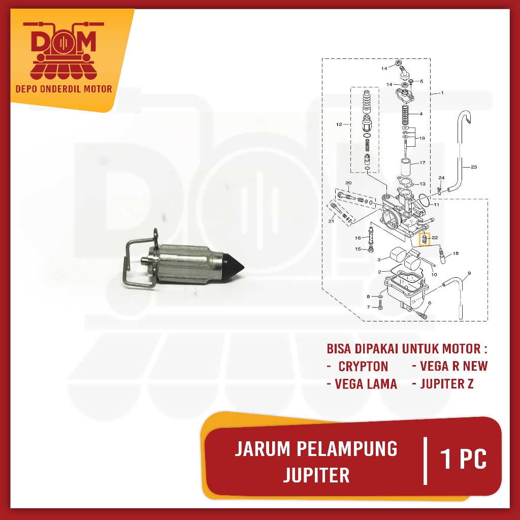 Jupiter Z Float Needle "A" (PSP) Yamaha Crypton Carburetor Ventilator ...