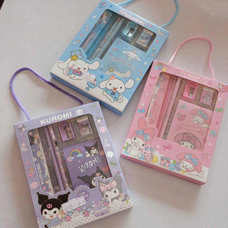MINI STATIONARY SET COMPLETE SCHOOL STATIONERY 5 in 1 CUTE CHARACTERS ...
