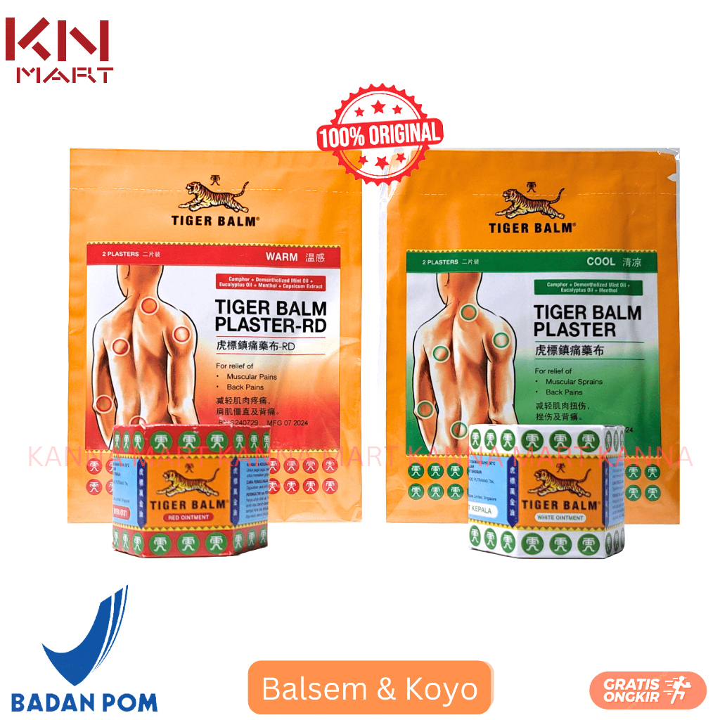 Tiger Balm Balm Balm Red White ointment 20 Gram & Warm Cool Plaster ...