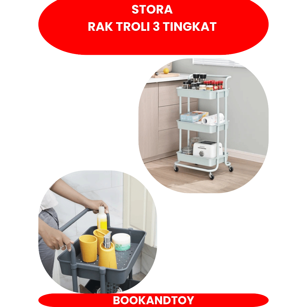 Stora Rak Troli 3 Tingkat Aneka Warna Handle ergonomis Roda dilengkapi ...