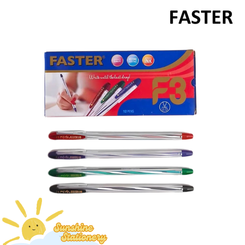 HITAM [BOX/12PCS] Faster Pen F3 0.5 Black | Shopee Philippines