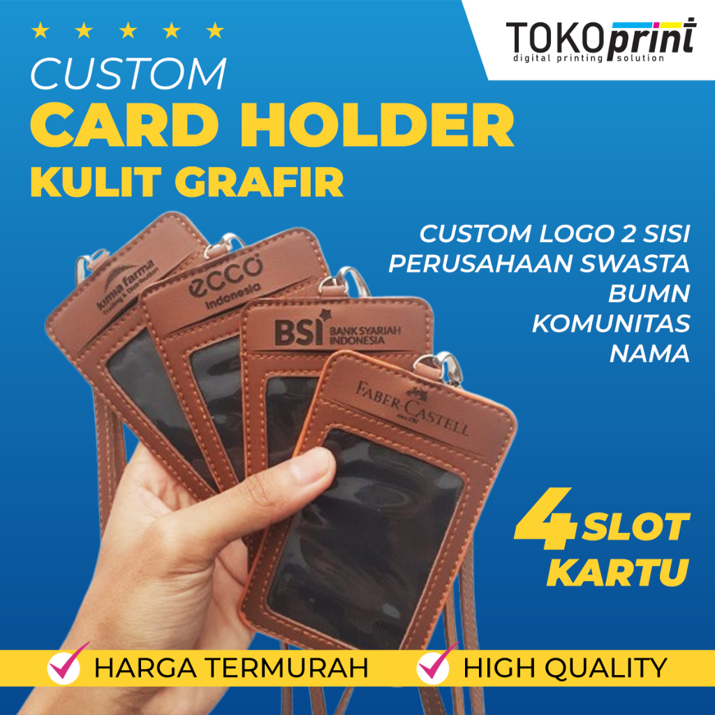 GANTUNGAN Name Tag / Leather ID Card Holder Custom Name Lanyard ...