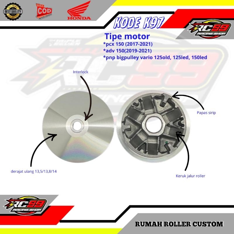 Roller pulley HOUSE custom lathe pulley racing code K97 pcx 150, adv ...