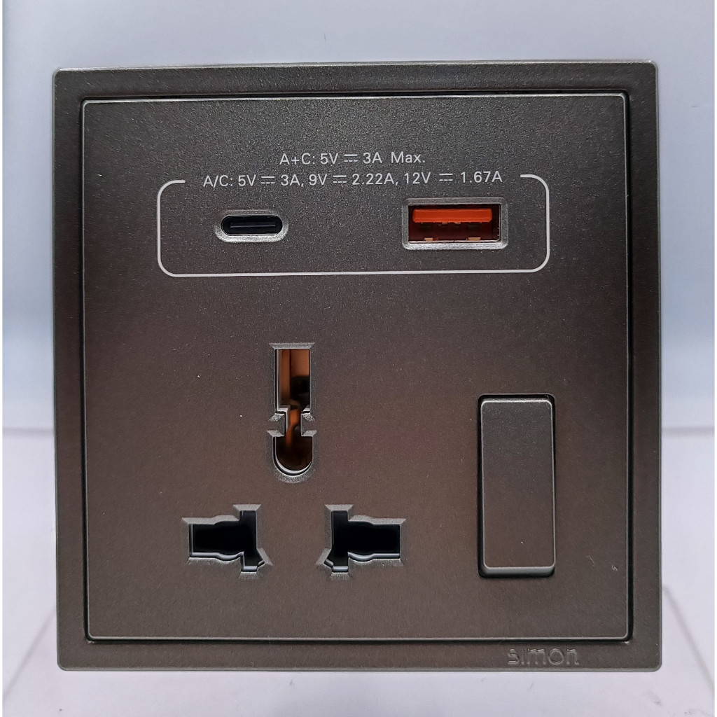 SIMON I7 GREY UNIVERSAL SOCKET / MULTI SOCKET WITH USB A+C CHARGERS ...