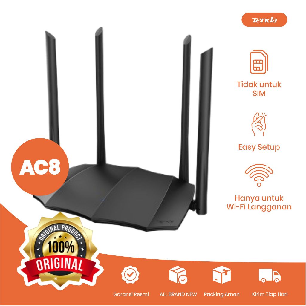 Tenda AC8 - AC1200 Dual-Band Gigabit Wireless Router Frequency 1167Mbps & Antenna 6 dBi Dual ...