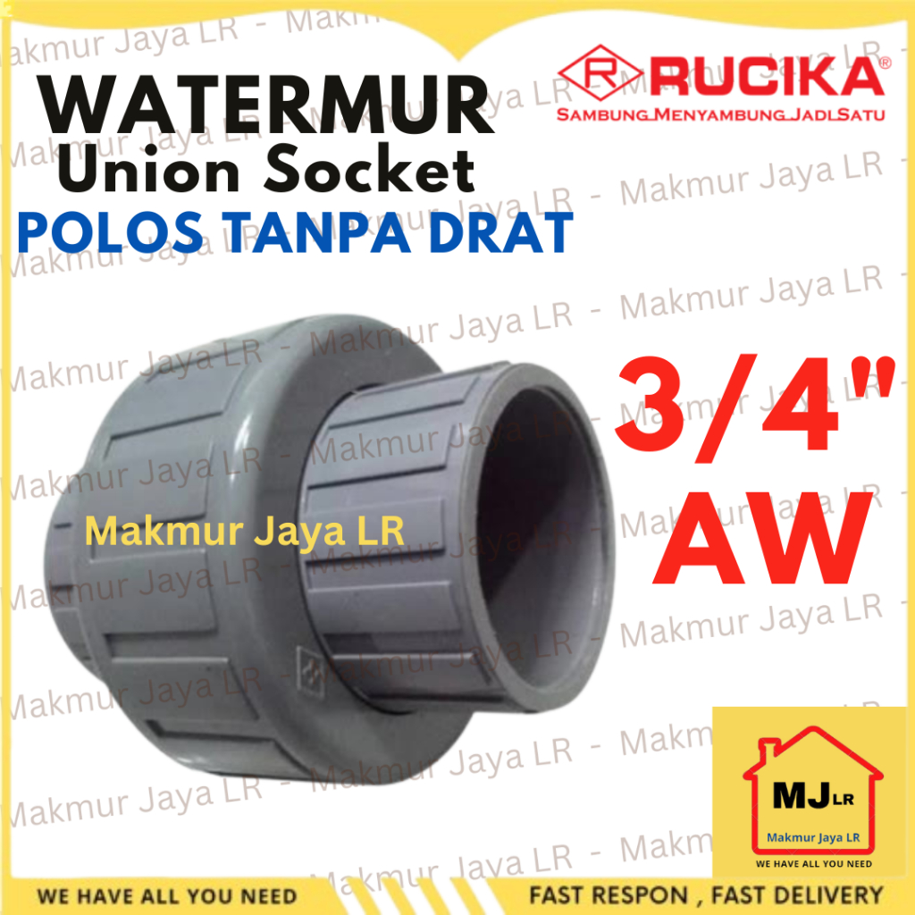 Watermur 3/4" 3/4 inch AW RUCIKA Union Socket PLAIN WITHOUT DRAFT PVC ...