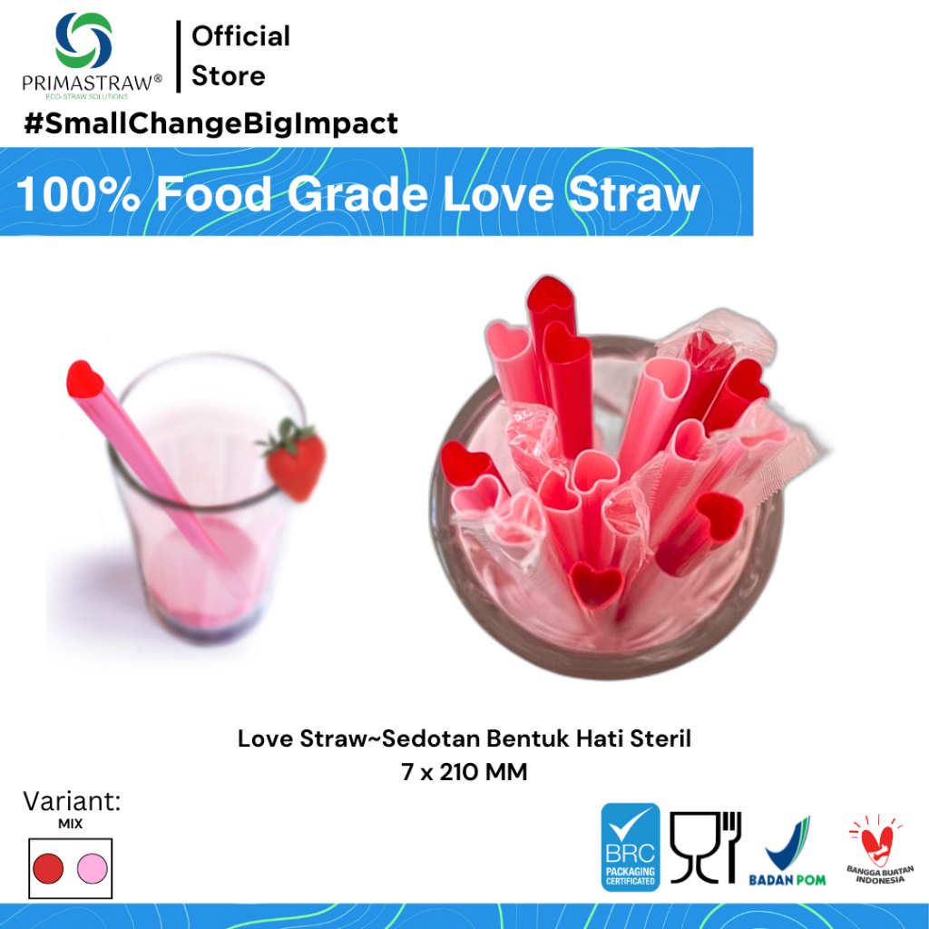 Primastraw - HEART SHAPED PLASTIC STRAW - LOVESTRAW 7 x 210 mm (750 PCS ...