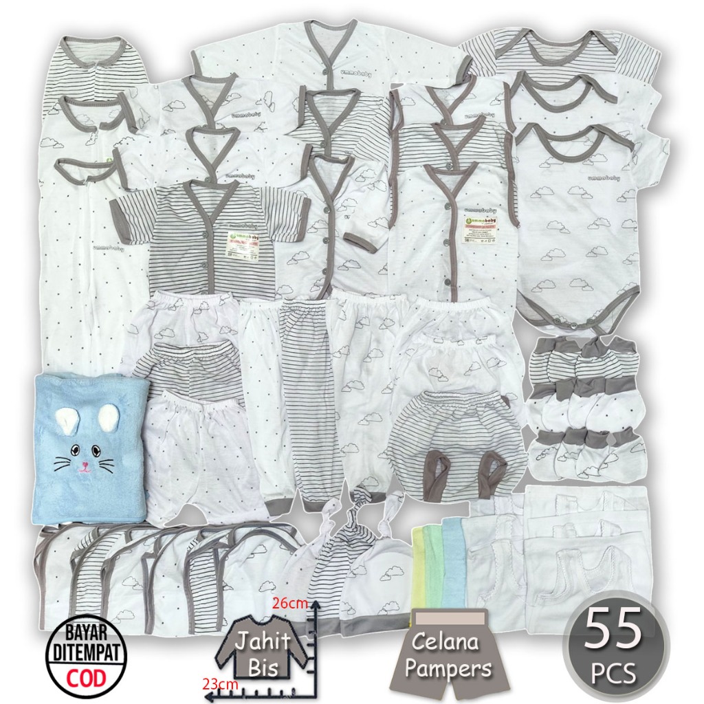 Ummababyshop 55 PCS NEW BABY CLOTHES LAHIR COMPLETE SAVING PACKAGE SNI ...
