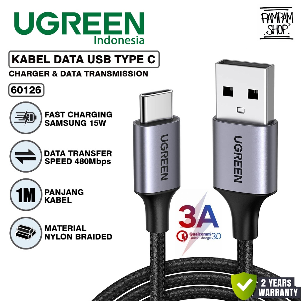 UGREEN 60126 USB Data Cable A to Type C 1M 1 Meter Fast Charging 3A 15W ...