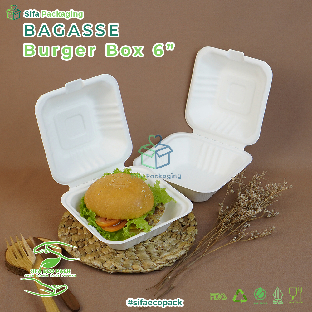 Bagasse Burger Box 6" Korean Bento Mini Cake Food Box Dimsum Takoyaki ...