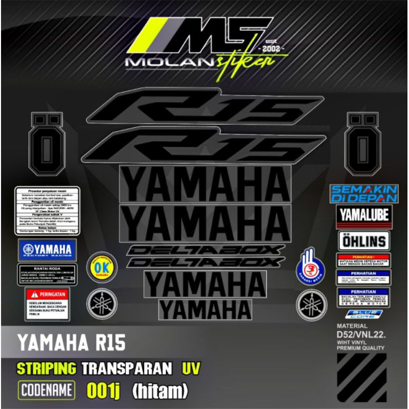 HITAM Sticker Striping Transparent Variation Uv R15 Old Yzf R15 V2 R15M ...