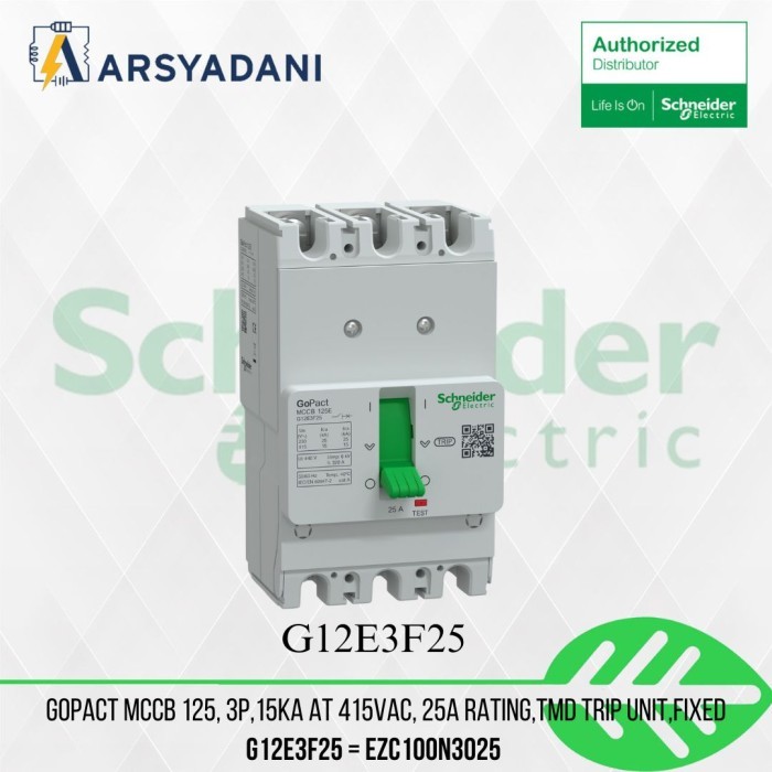 G12E3F25 - GoPact MCB 125, 3 polish, 15kA at 415VAC, 25A rating, TMD ...