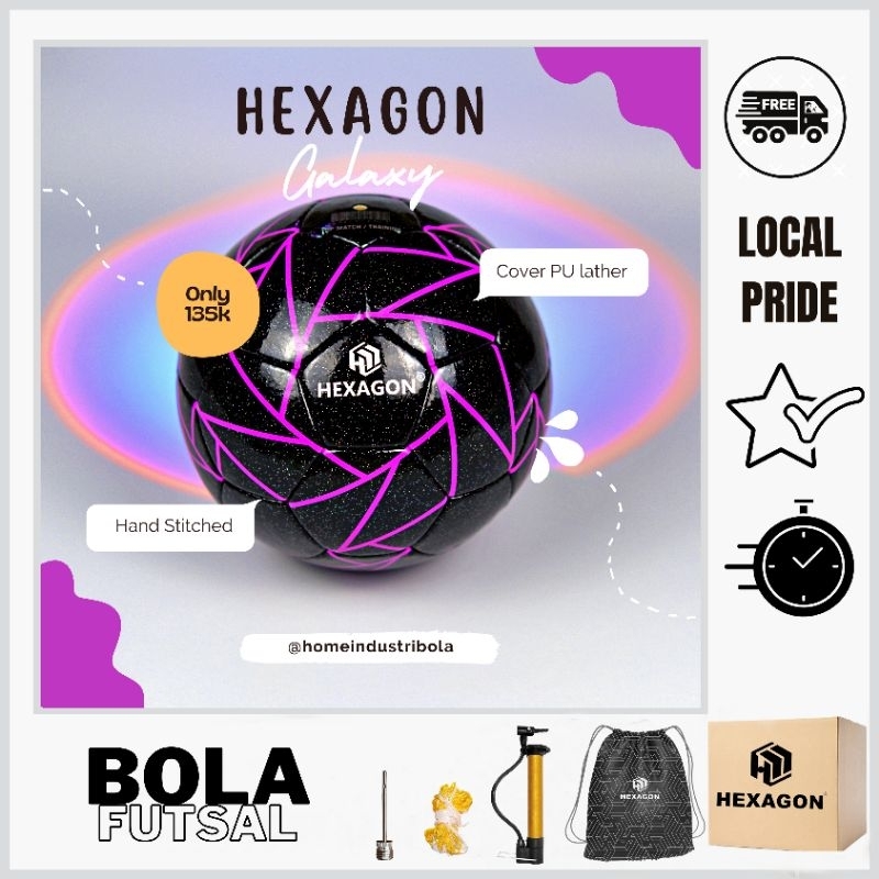Futsal BALL SIZE 4 ORIGINAL HEXAGON GALAXY COMPLETE PACKAGE FREE VALVE ...