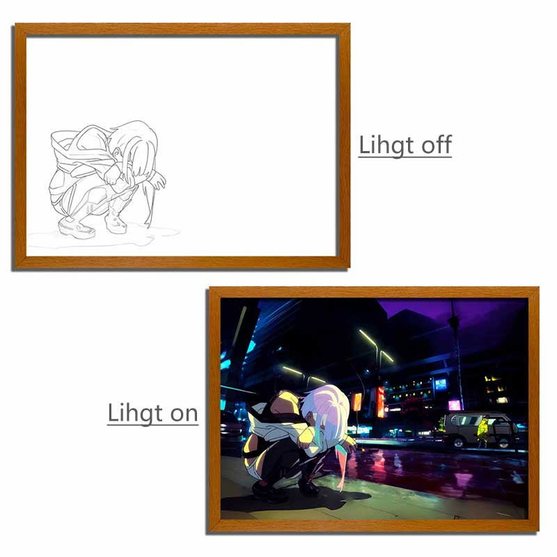 Cyberpunk Edgerunners LED Light-Up Painting Frame | Night Street Scene ...