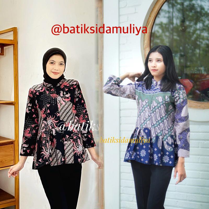 Peplum Batik Blouse Women's Batik Tops Exclusive Premium Long Sleeve ...