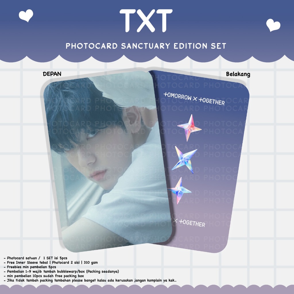 Photocard TXT ALBUM SANCTARY PRICE PER SET CONTAINS 5PCS GLOSSY FRONT ...