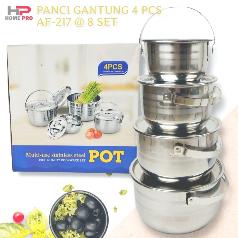 Home Pro I 4-Stack Hanging Pan Indian Pan Set of 4 Stainless Steel ...