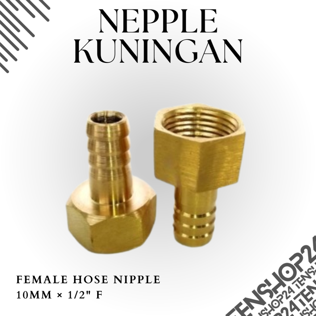 Nepple / Nipple Hose Thread in Brass (10mm x 1/2" F) Female Hose Nipple ...