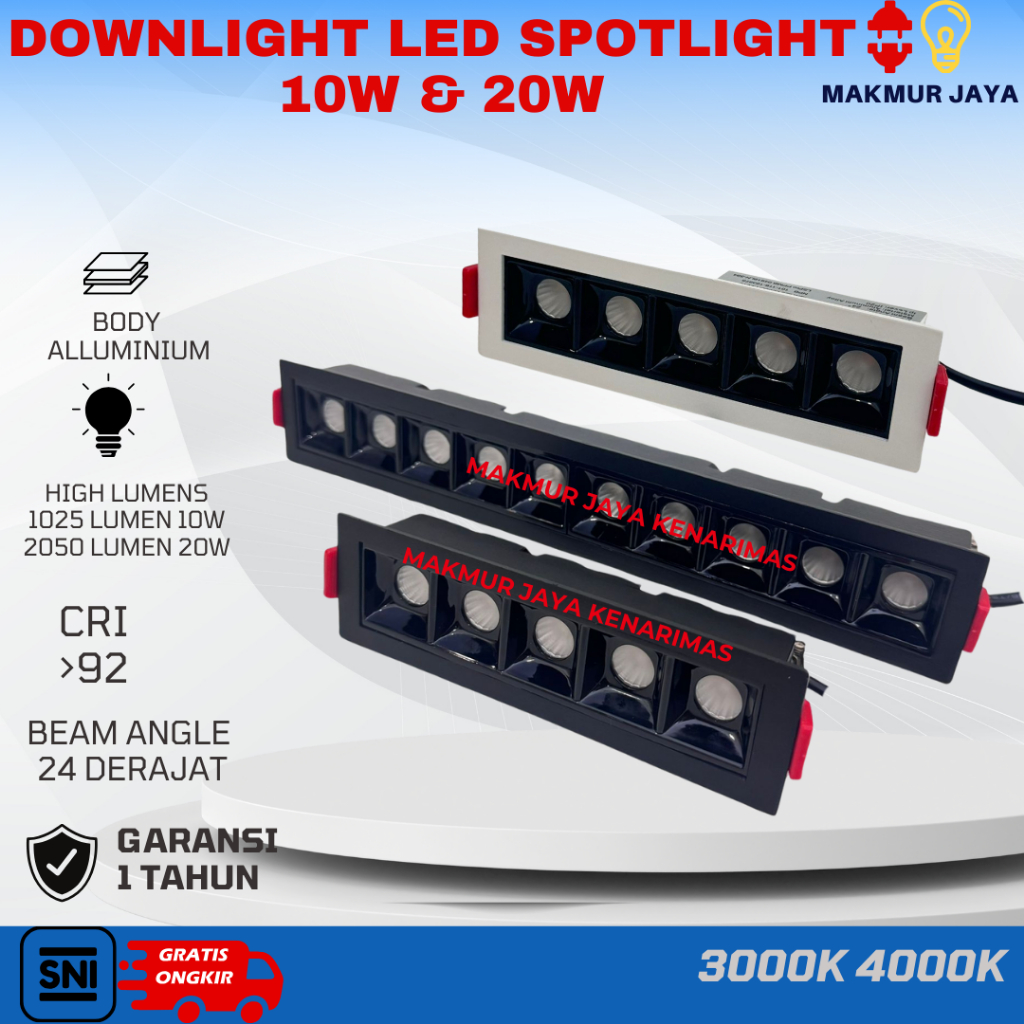 Linier SPOTLIGHT LED DOWNLIGHT LAMP 10W 20W WATT 5X2 WATT AND 10X2 WATT ...