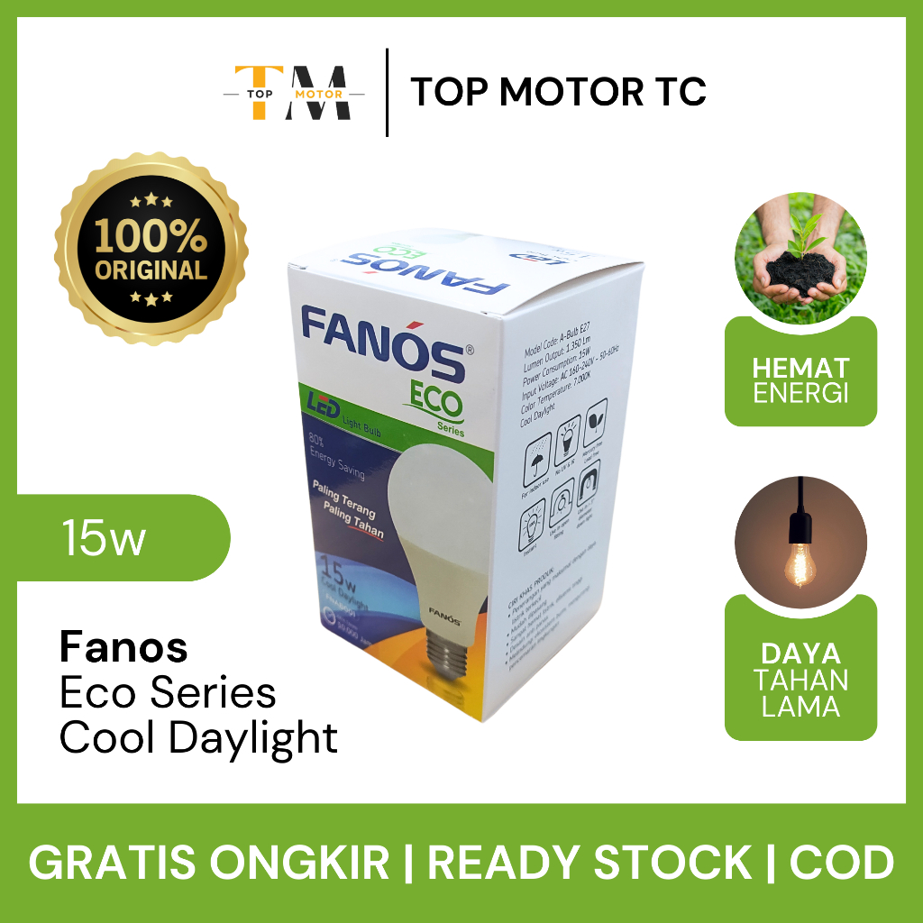 CAHAYA PUTIH Fanos Eco Series Cool Daylight LED Light Bulb 15w | Bright ...