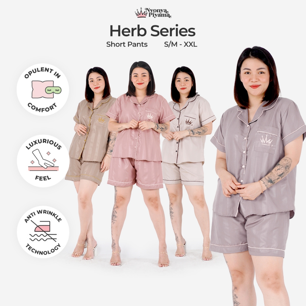Mrs Poly Bamboo Pajamas Shorts Pajama Set (Herb Classic) | Shopee ...