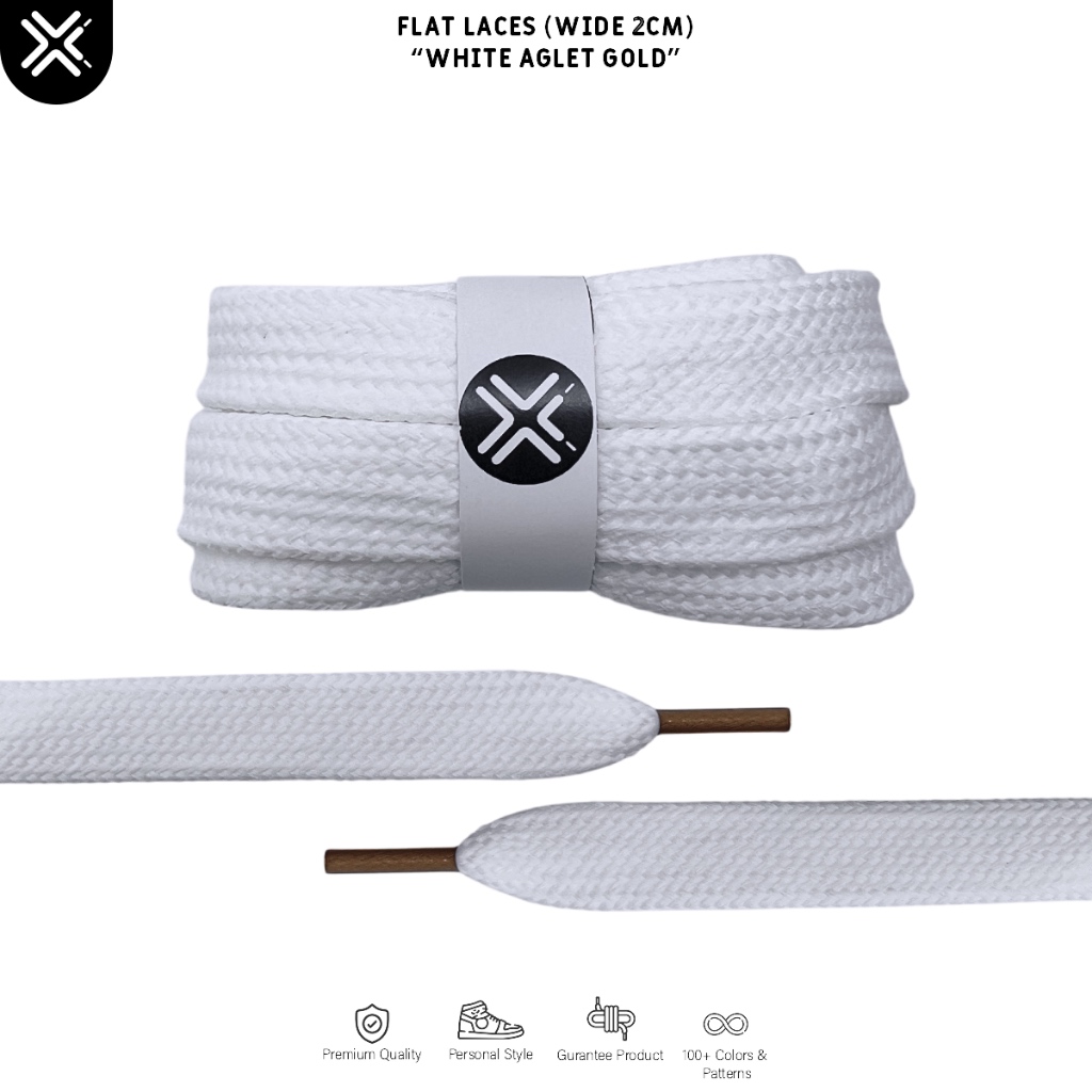 PUTIH 2cm WIDE GREASE SHOE STRAP WHITE GOLD AGLET / KNU SKOOL SHOE ...