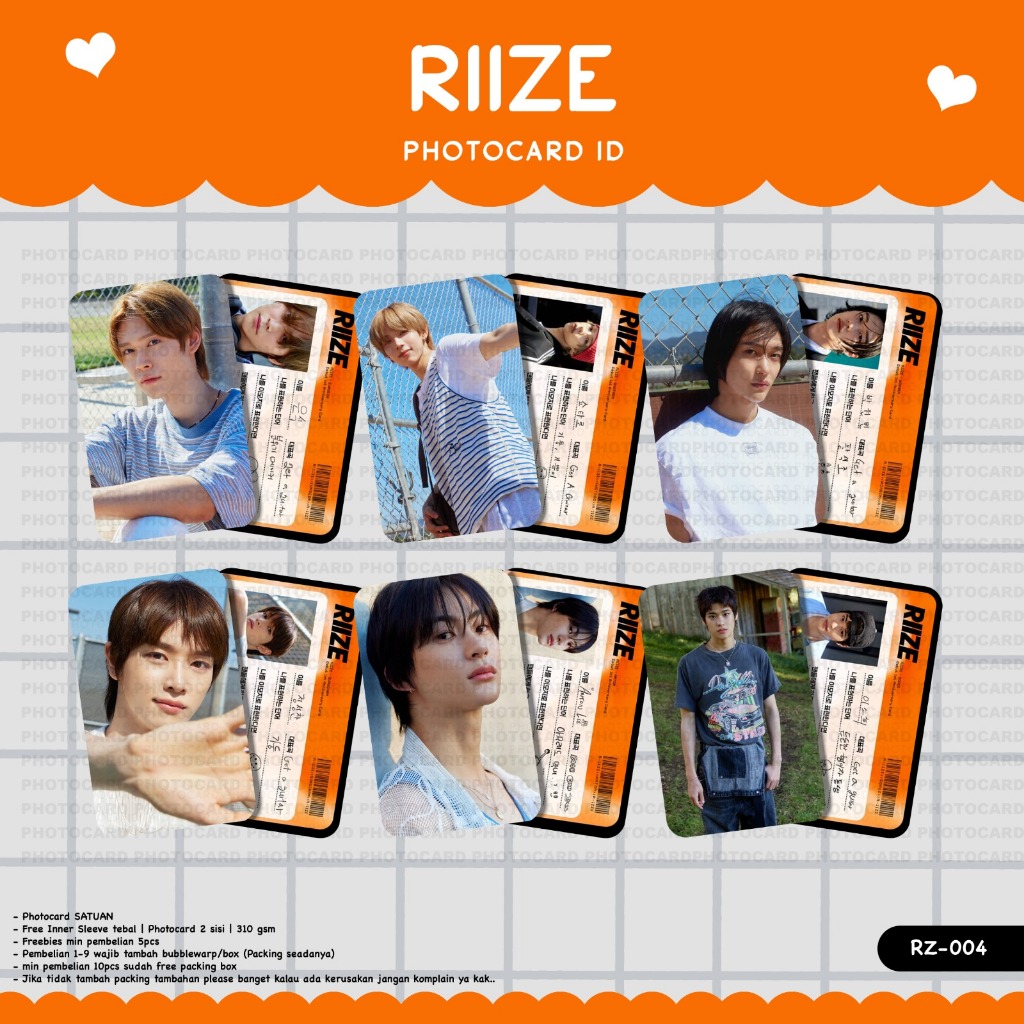 Newest PHOTOCARD COLLECTION RIZE PHOTOCARD ID UNOFFICIAL MATERIAL THICK ...