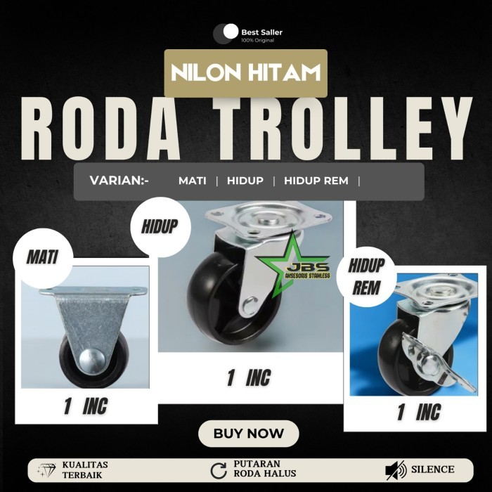 HITAM 1" INCH NYLON PP TROLLEY WHEELS BLACK - DEAD | Life | Live+rem ...