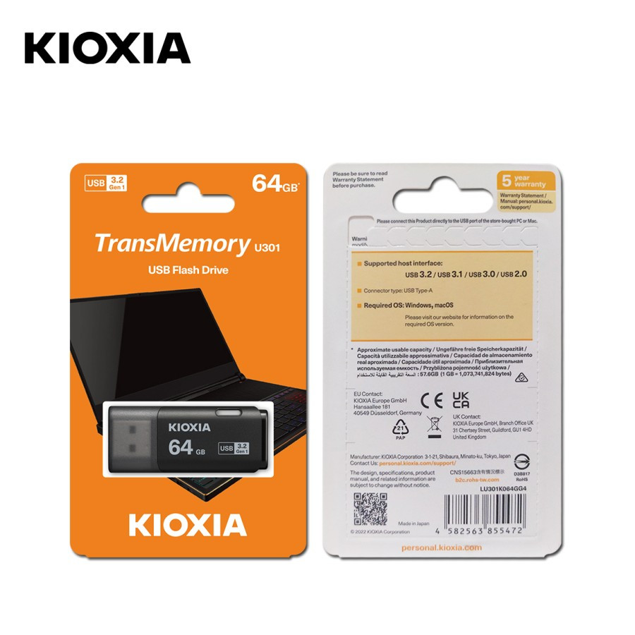 Kioxia flash disk 64GB U301 USB3.2 Original Japan Quality 5 Year ...