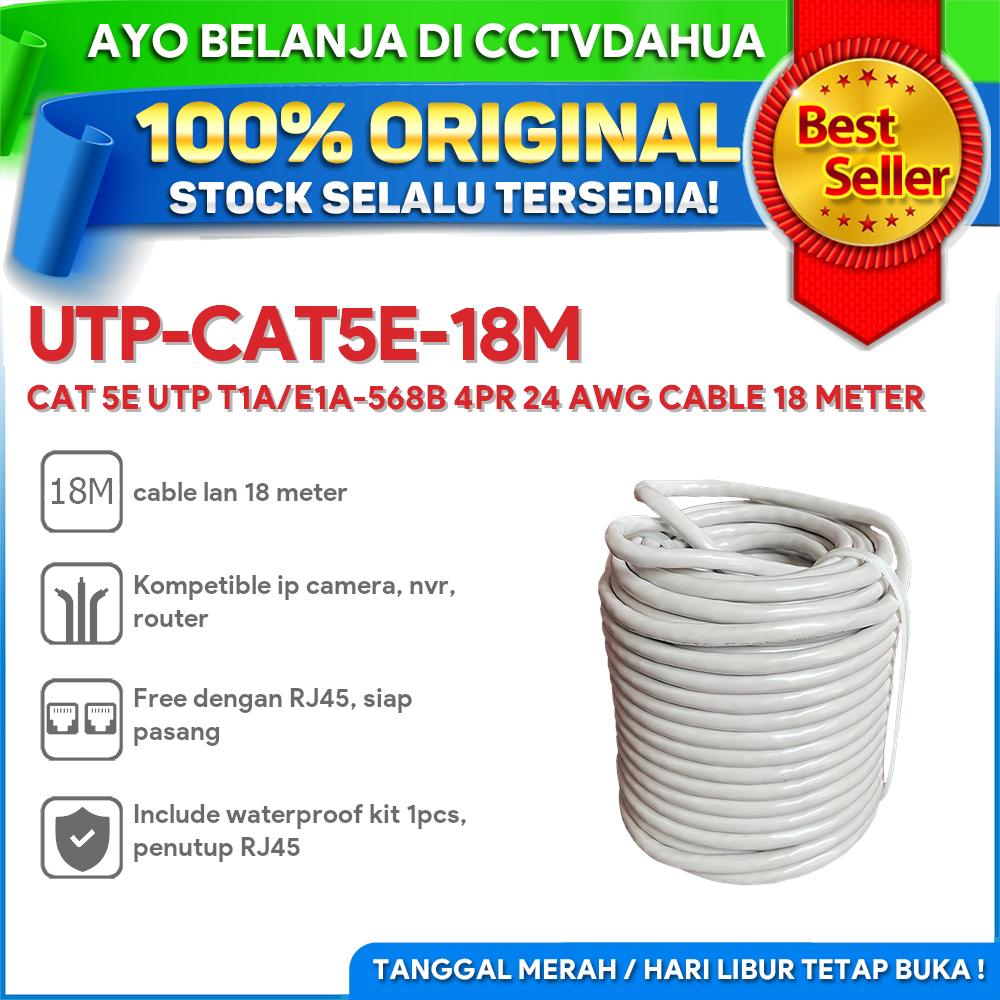 Lan CABLE 18 METERS CAT 5E UTP FREE RJ45 AND WATERPROOF KIT READY TO ...