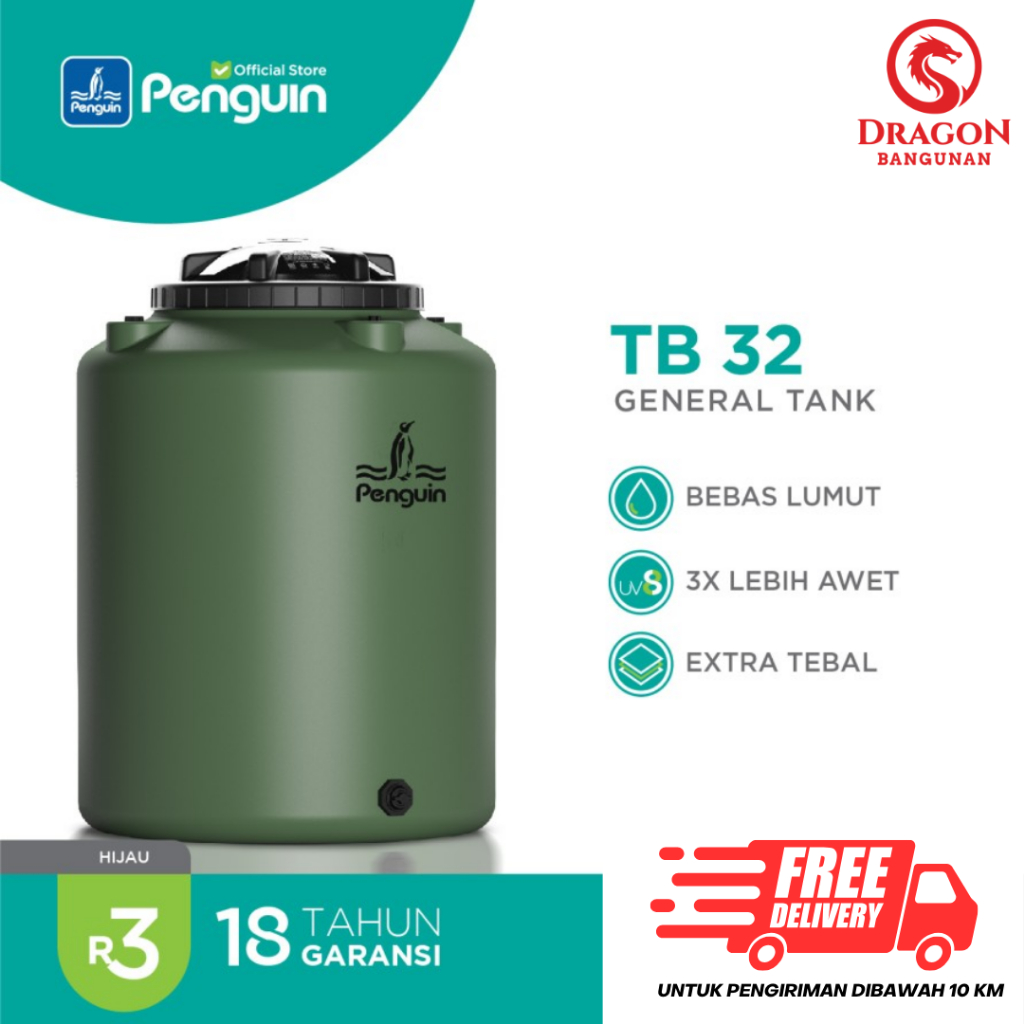 HIJAU Green Penguin TB 32 Water Tank, 300 Liter Capacity - Penguin ...
