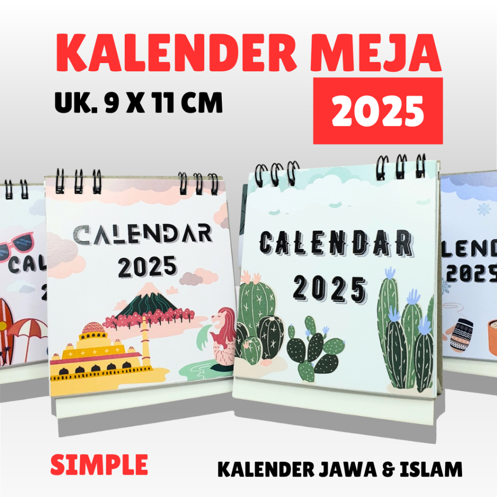 Simple 2025 Mini Desk Calendar/Sitting Calendar with Javanese & Islamic ...