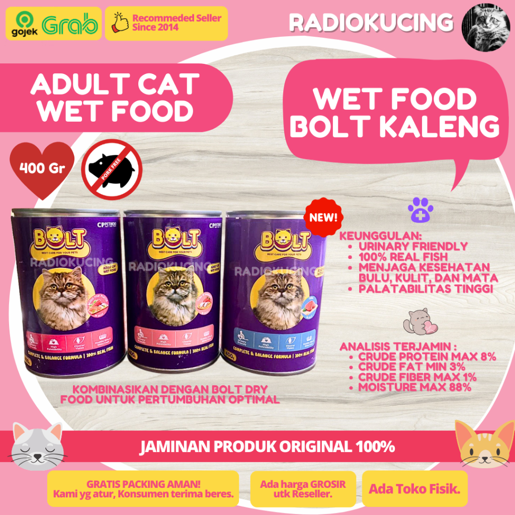 Wet Food BOLT ADULT 400 g Cans of Wet Food for Cats Urinary Friendly ...