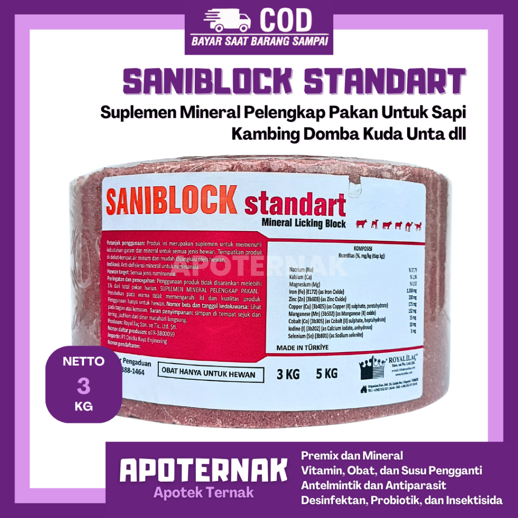 Standard SANIBLOCK MINERAL BLOCK 3 KG - MINERAL BLOCK COW - MINERAL ...