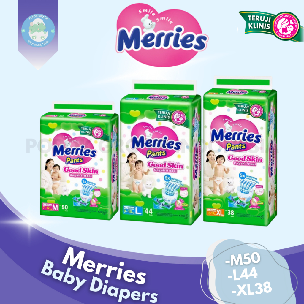 MERRIES Good Skin Super Jumbo Pack M50 L44 XL38 Baby Pampers | Shopee ...