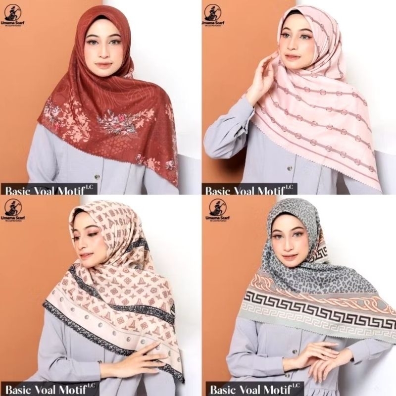 ! Hijab BASIC Patterned SQUARE Sewing Edge PREMIUM POLYESTER Material ...