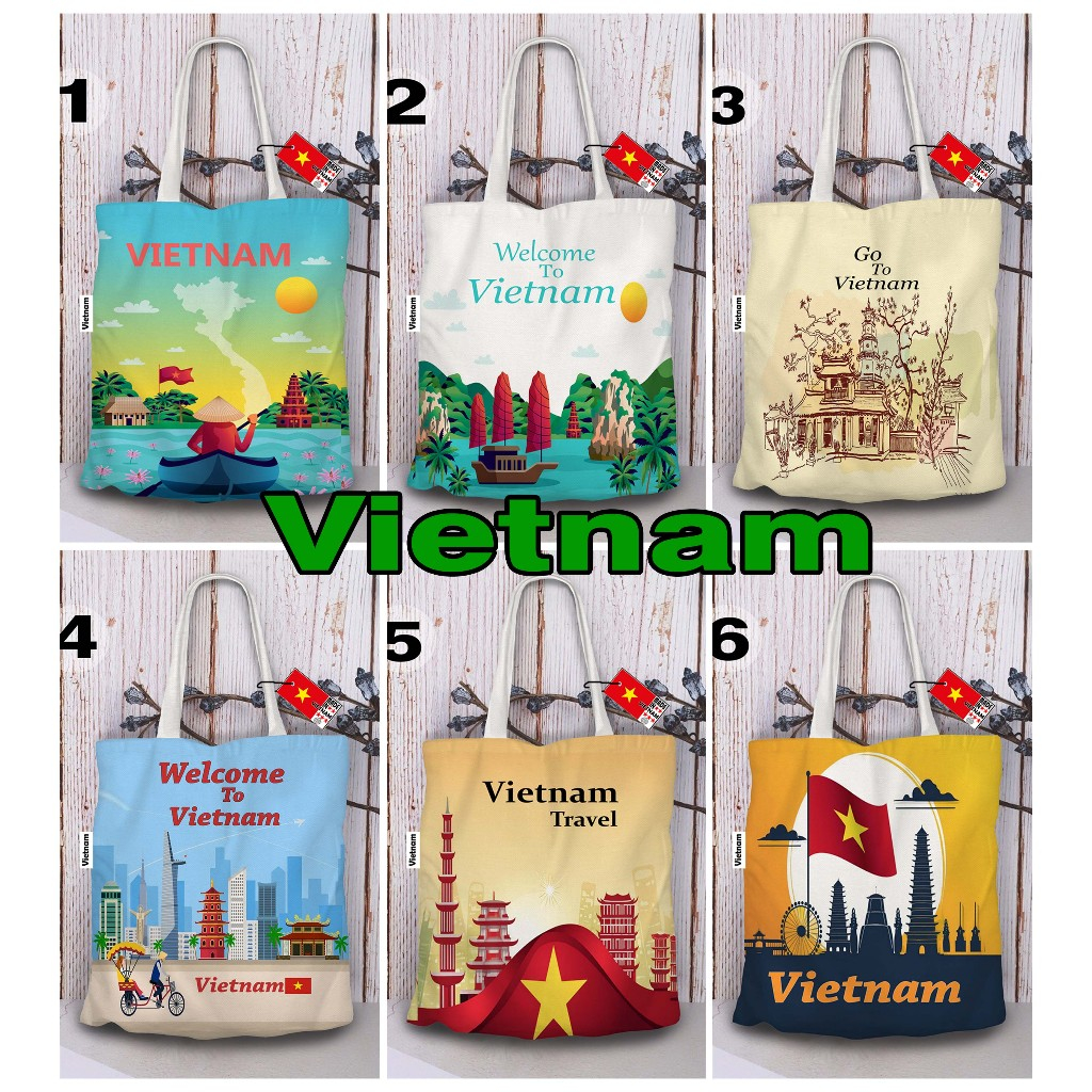 VIETNAM TOTE BAG CANVAS BAG 6 MOTIFS READY TO SEND, TKR1 003 | Shopee ...
