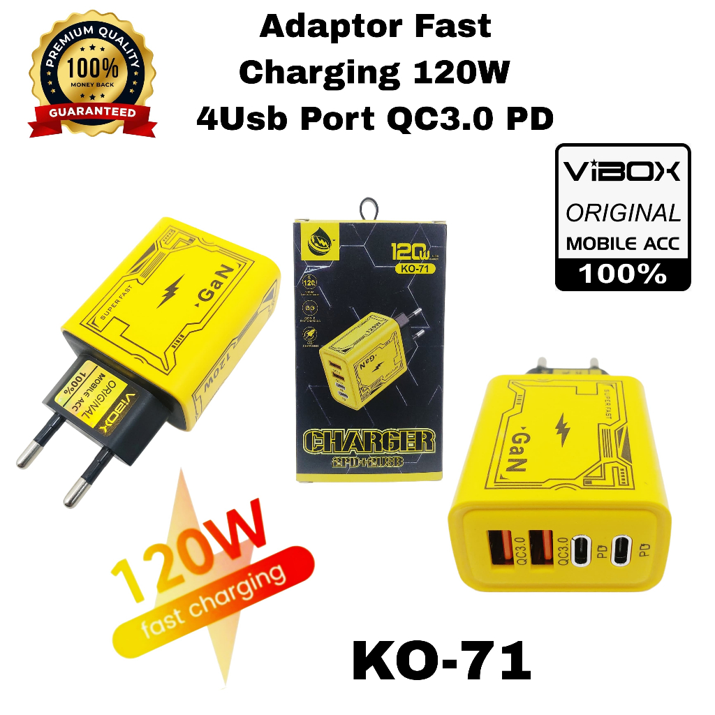 Shell Adapter Ko-71 Gan 120W USB Plug Cube High-Speed 2 USB-A + 2 USB-C ...