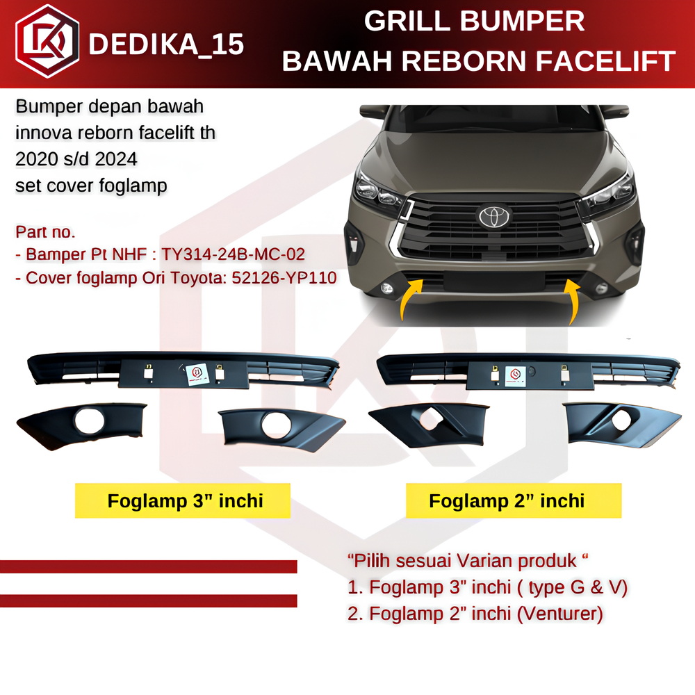 Grill Grille Bumper Lower front Bumper Innova reborn facelift 2020 to ...